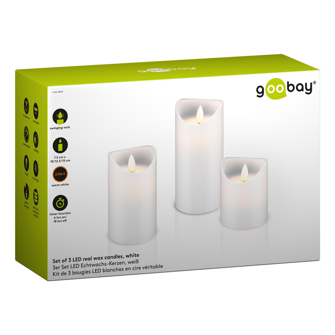 Goobay 3er Set LED Echtwachs-Kerzen, weiß - Wunderschöne und sichere ...