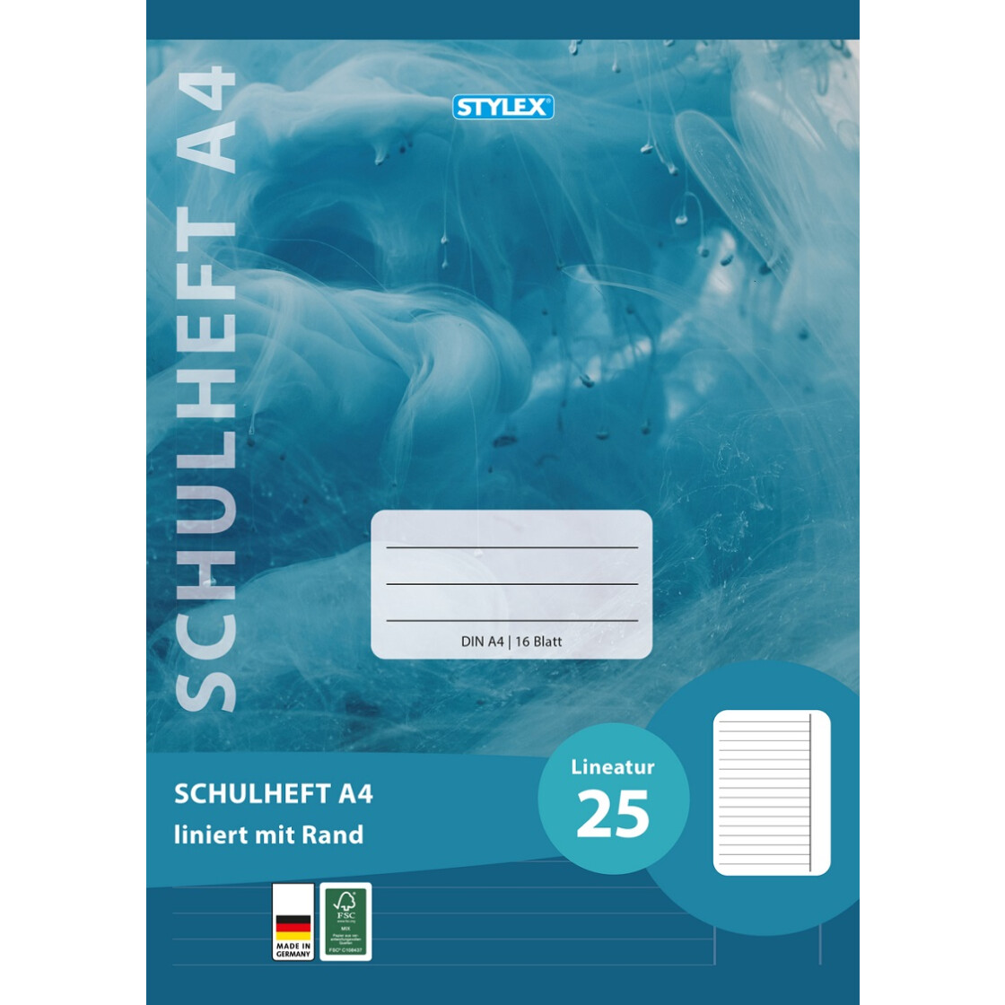 Stylex 29825 Schulheft, Lineatur 25, DIN A4, 16 Blatt, 0,79