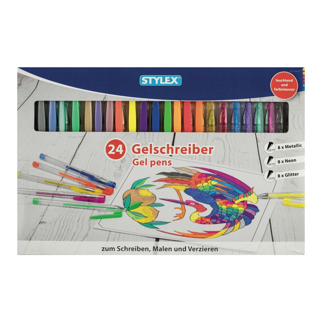 Stylex Gelschreiber, 24er Set Metallic, Neon, Glitter, 4,99